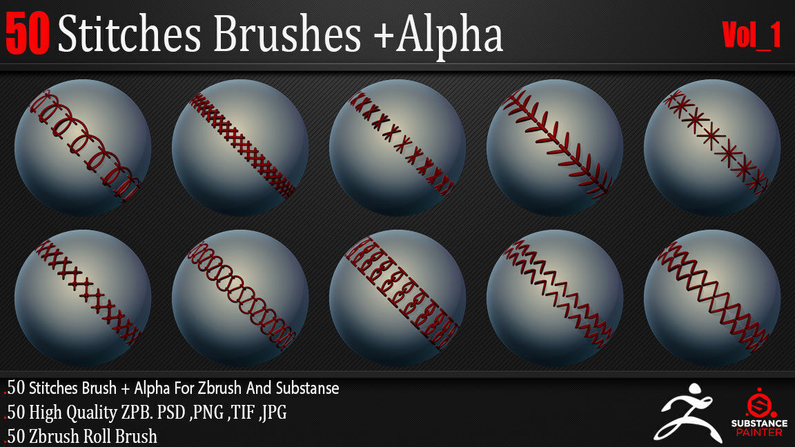 50 Stitches Brush - Alpha - Substance and Zbrush Texture | CGTrader