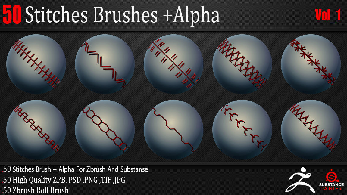 50 Stitches Brush - Alpha - Substance and Zbrush Texture | CGTrader