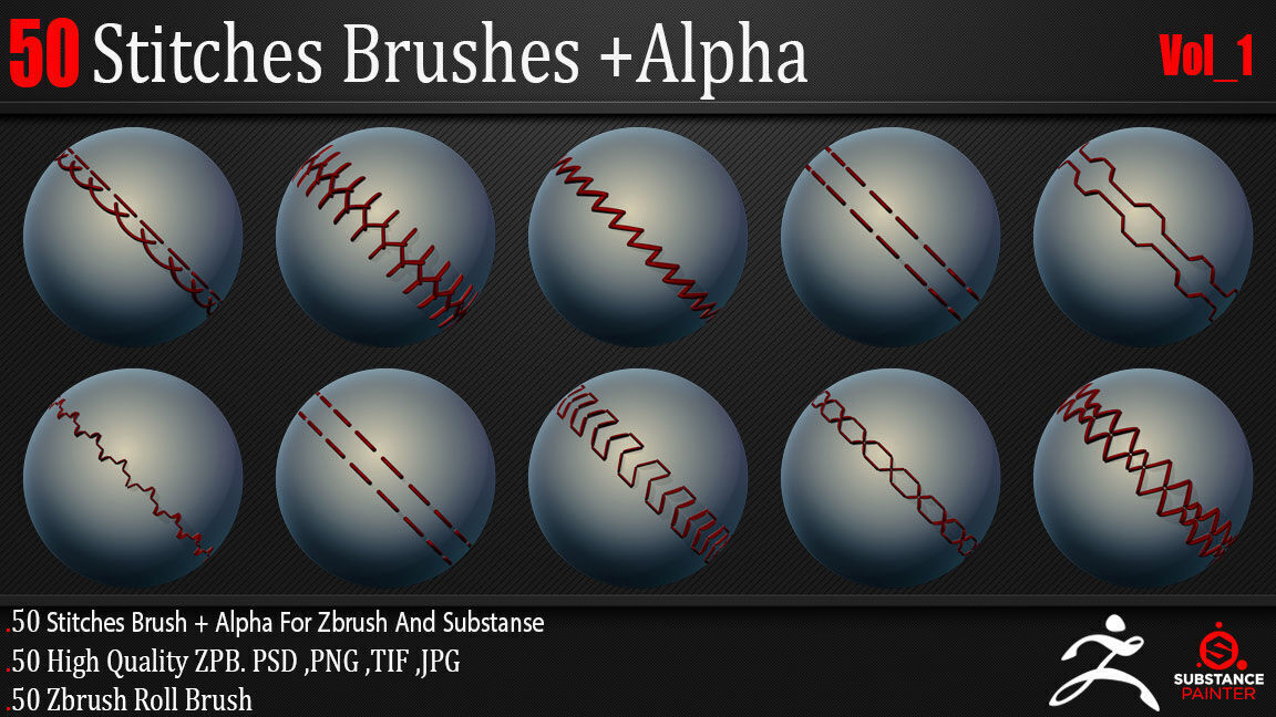 50 Stitches Brush - Alpha - Substance and Zbrush Texture | CGTrader