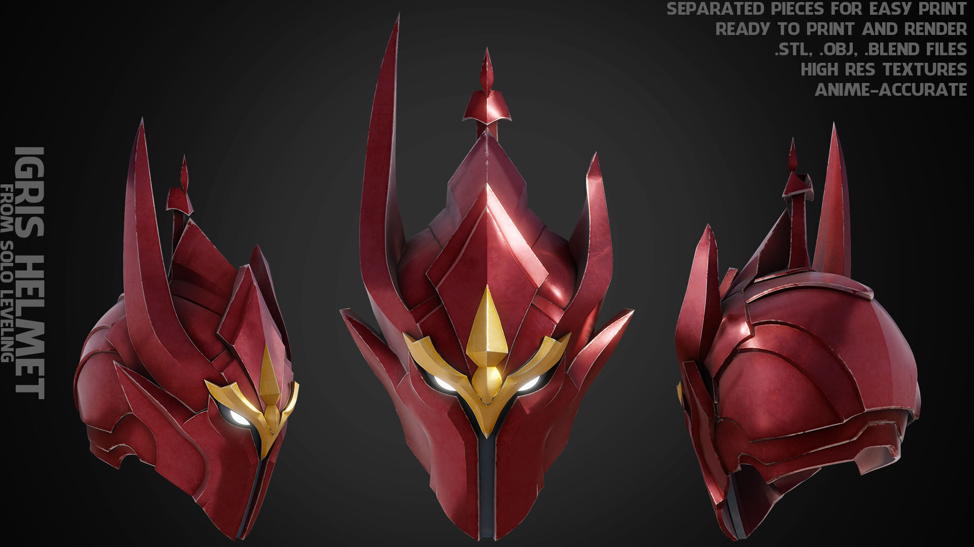 Solo Leveling Igris Helmet for Cosplay 3D model 3D printable | CGTrader