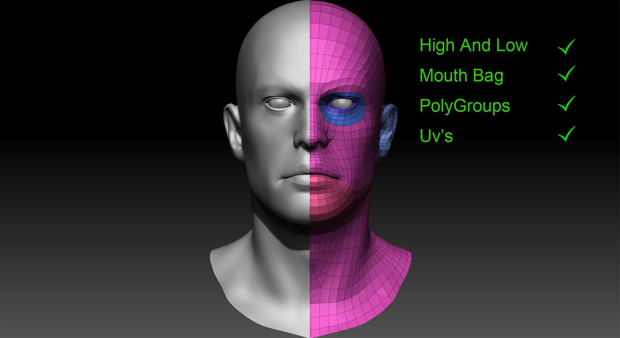 Base Head - Realistic - Male- Low-poly 3D model and HighPoly free VR ...