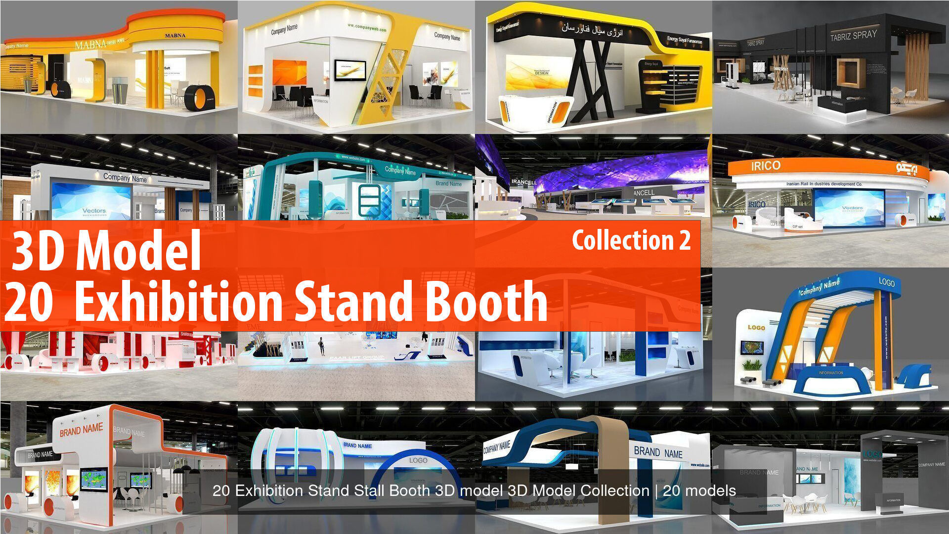 2 With 20 Exhibition Stand Stall Booth 3D Model Collection VR / AR / low-poly | CGTrader