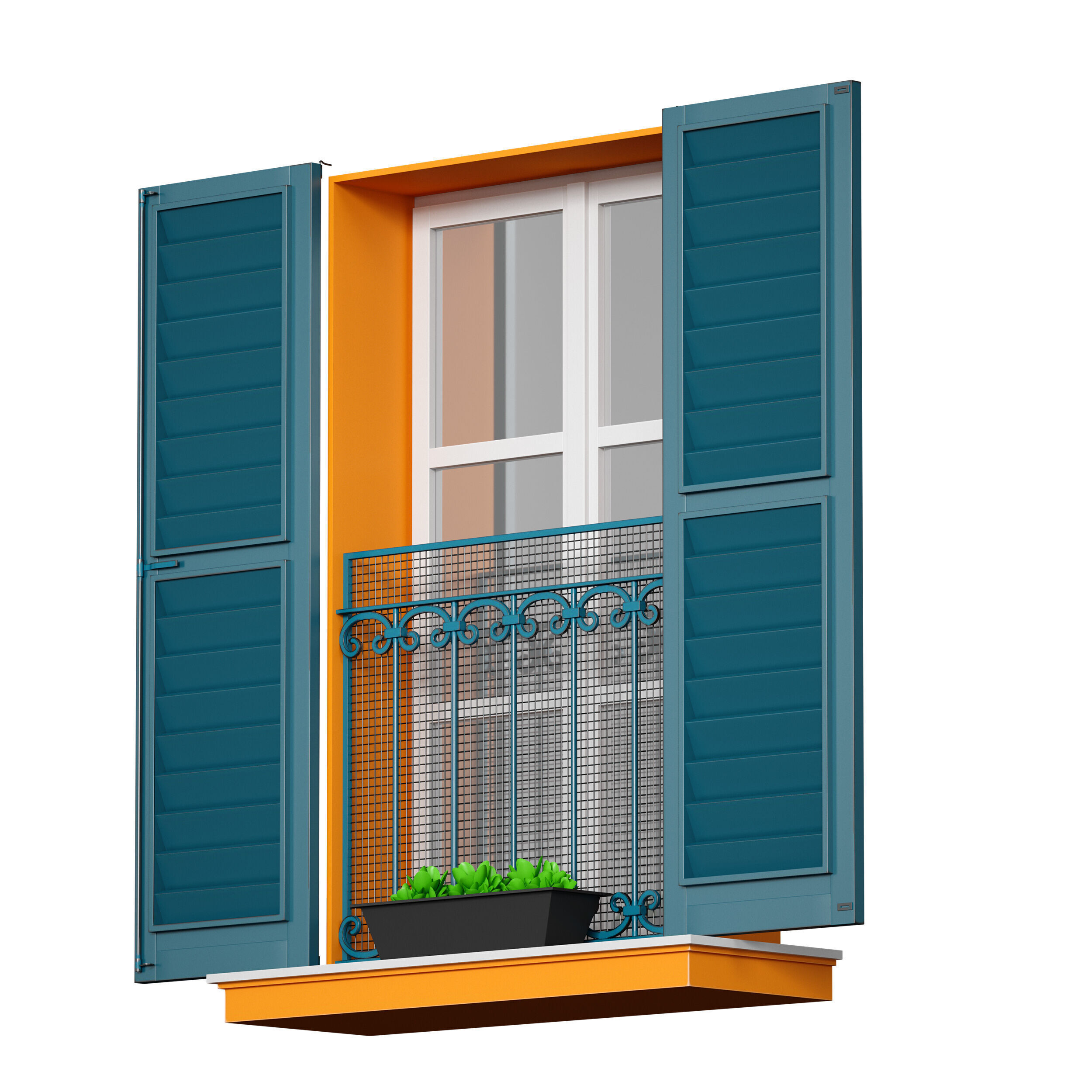 Facade window with louvered shutters 3D model | CGTrader