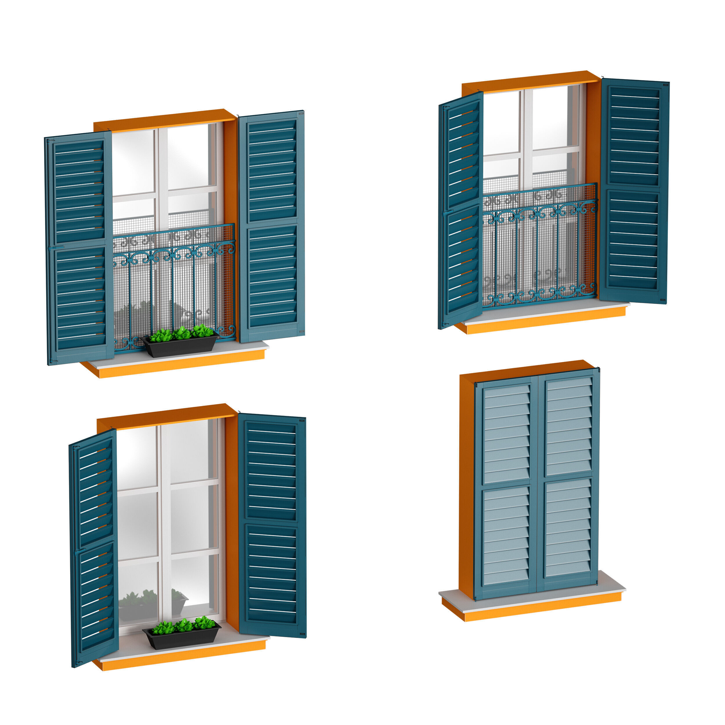 Facade window with louvered shutters 3D model | CGTrader