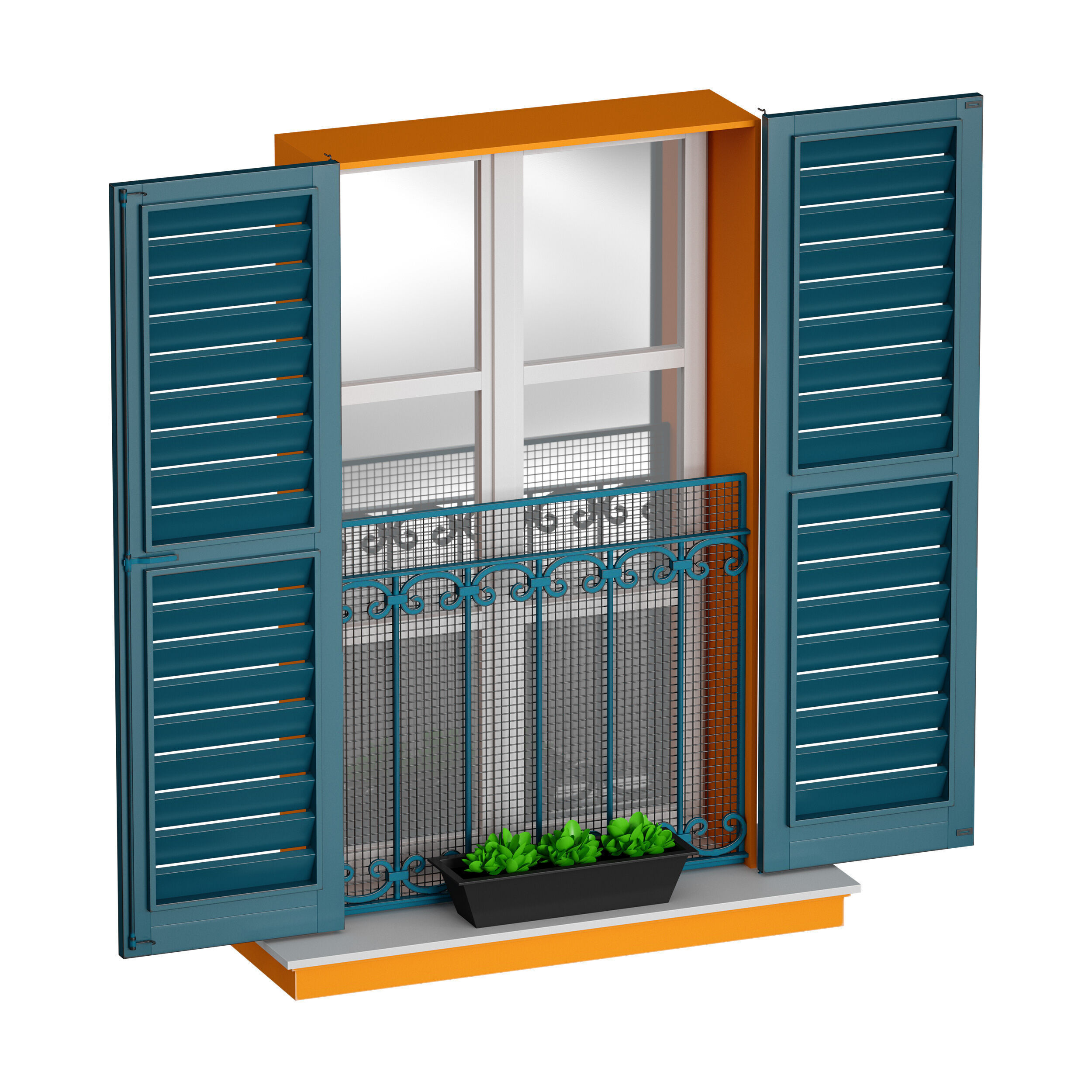 Facade window with louvered shutters 3D model | CGTrader