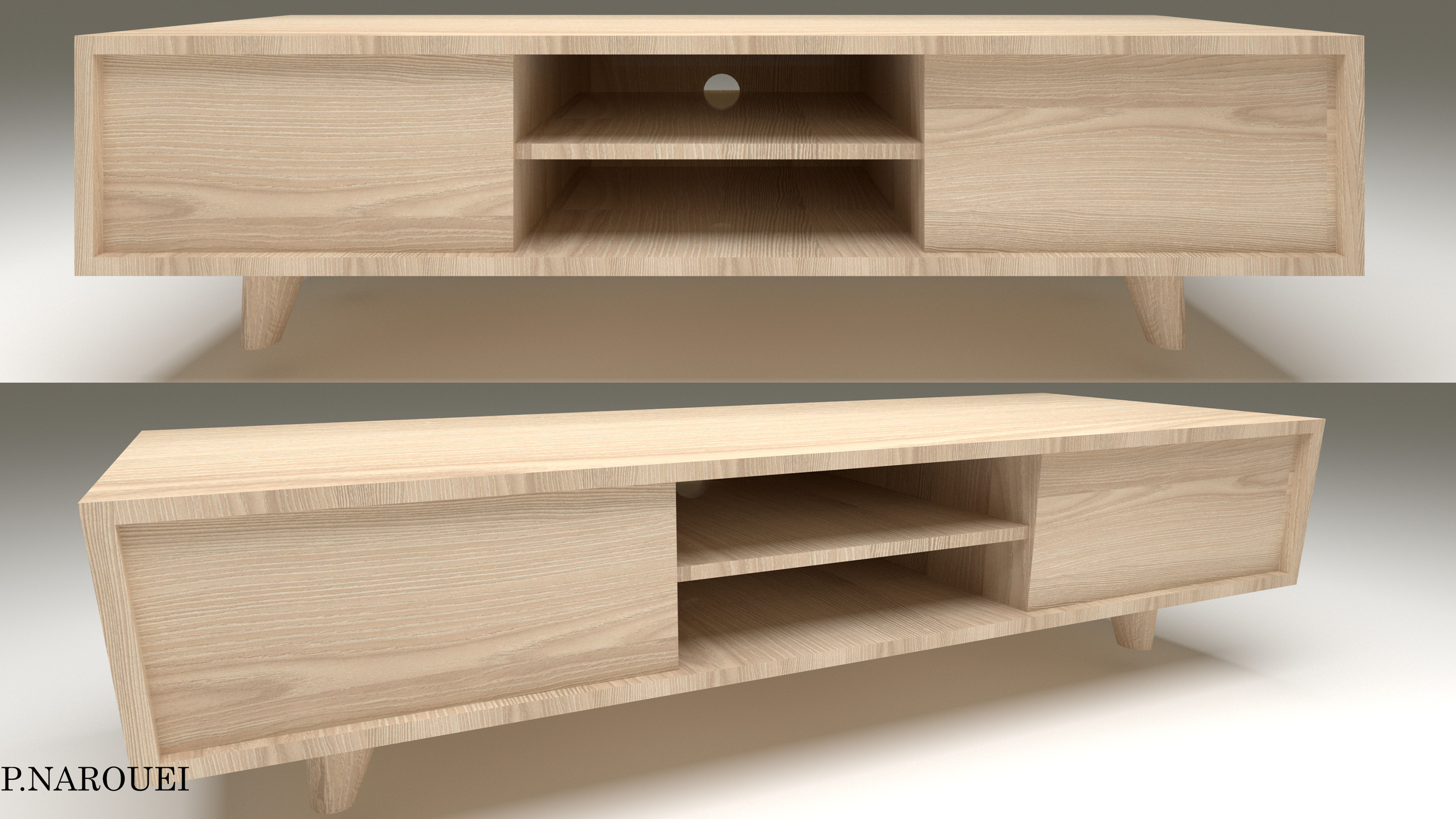 Modern Wooden TV Stand 3D Model SketchUp FBX 3ds Max free VR / AR / low ...
