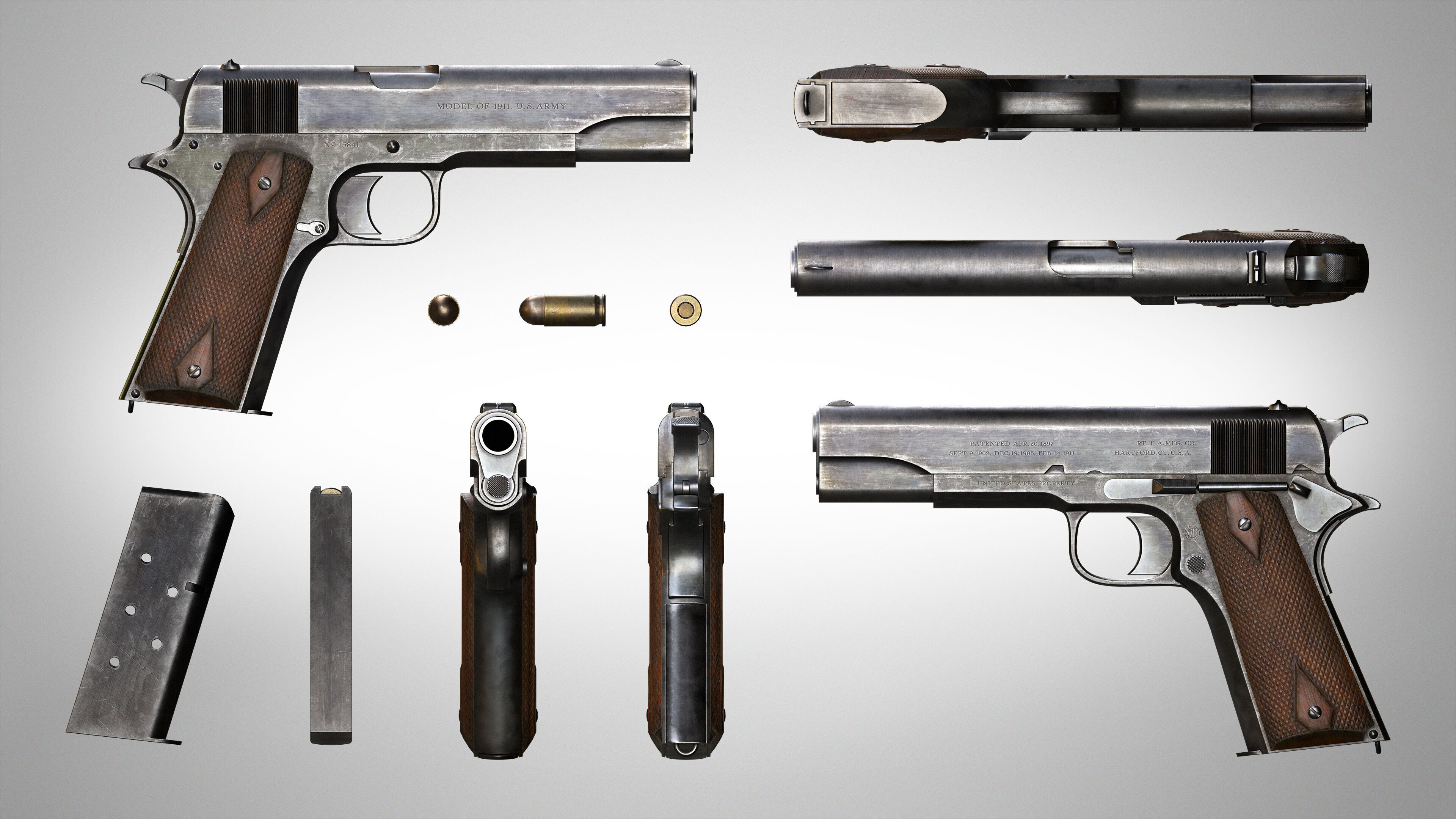 3D model Colt M1911 Gun - Realistic 1911 Pistol VR / AR / low-poly ...