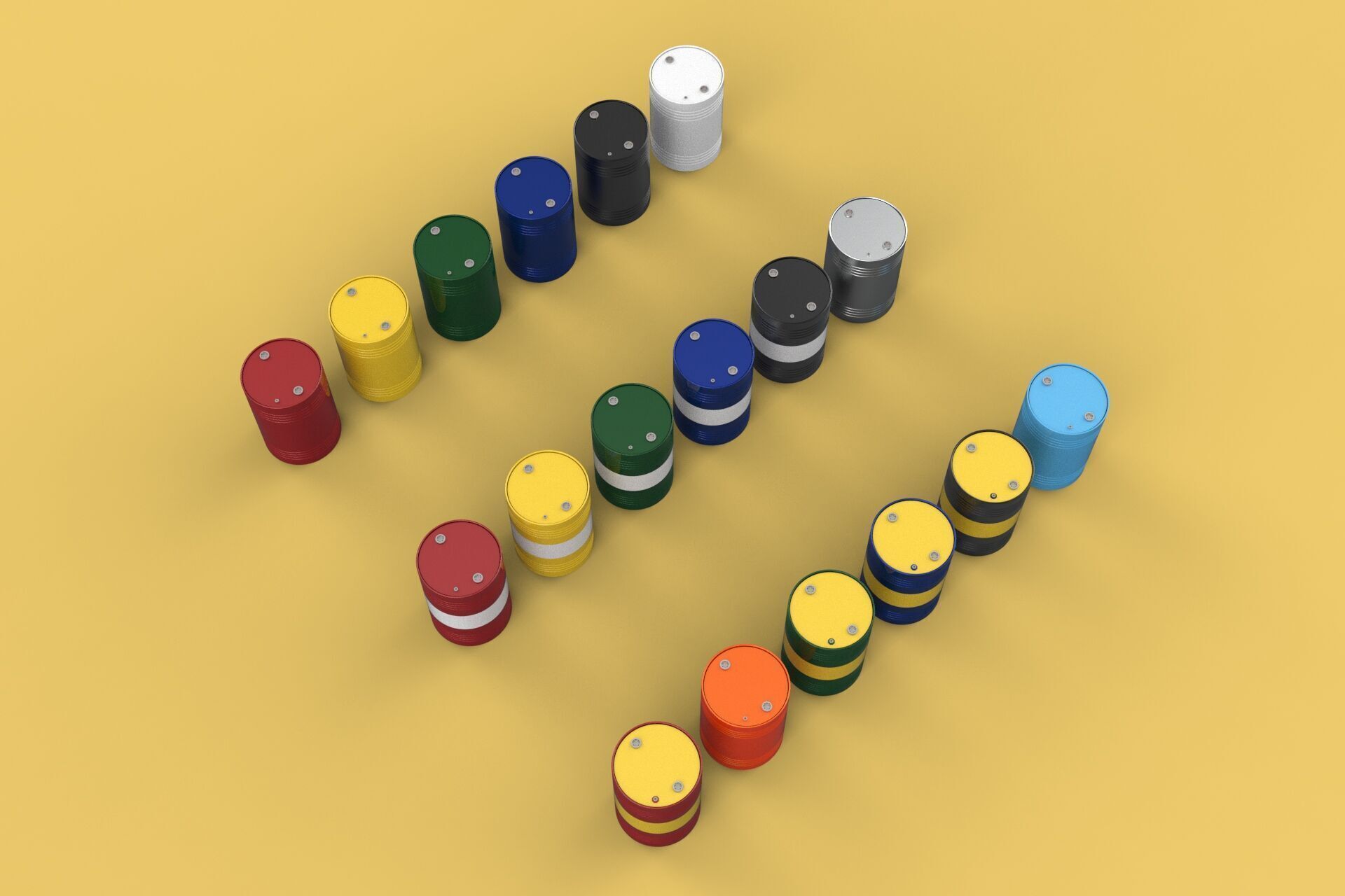 VARIOUS COLOR STACKED FUEL OIL STEEL DRUM GALLON BARREL GAS TANK 3D ...