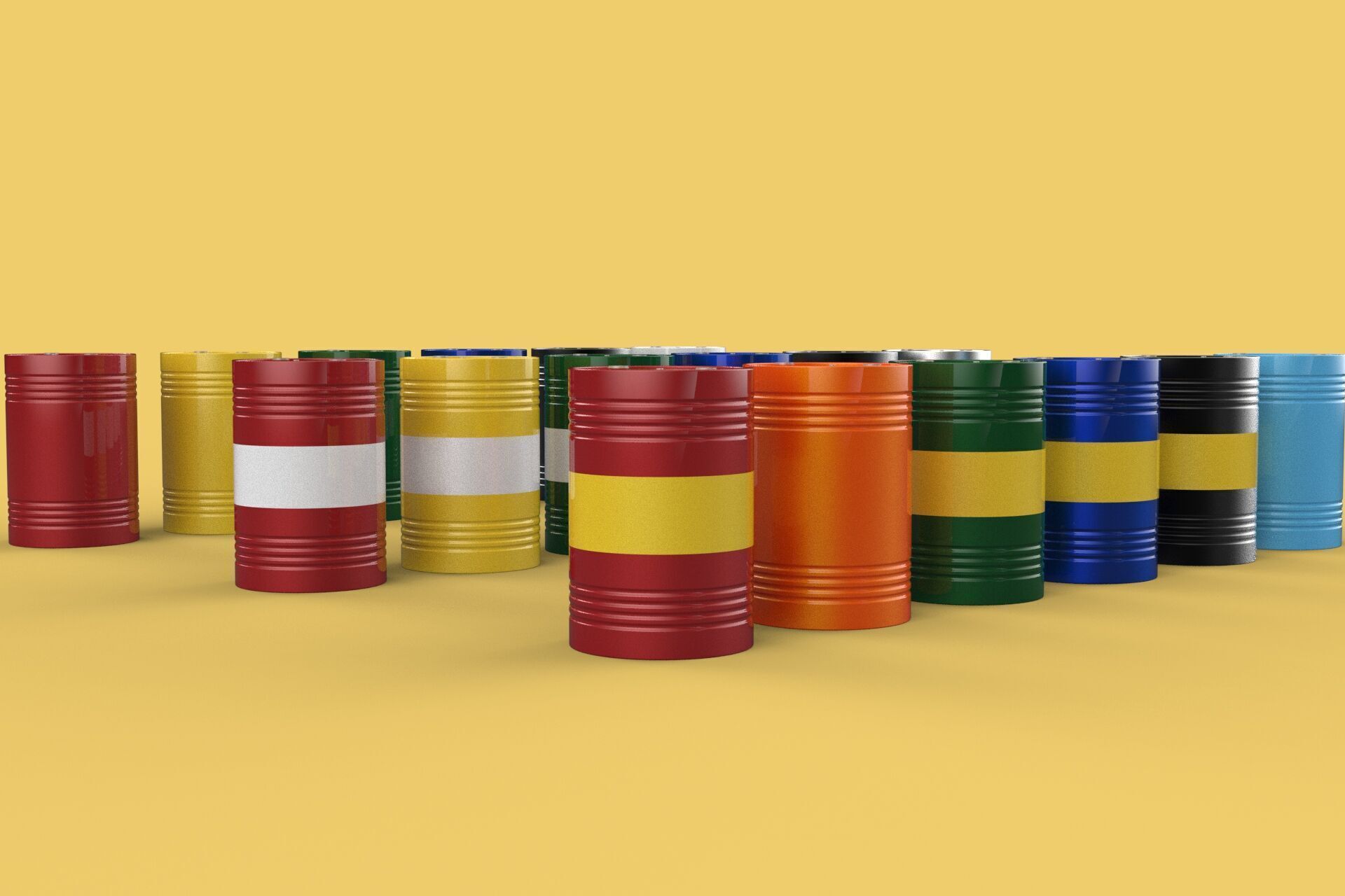 VARIOUS COLOR STACKED FUEL OIL STEEL DRUM GALLON BARREL GAS TANK 3D ...