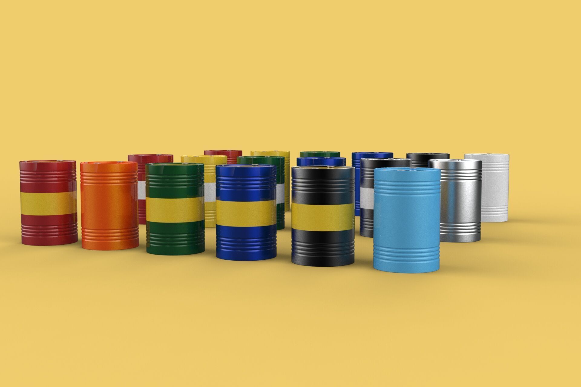 VARIOUS COLOR STACKED FUEL OIL STEEL DRUM GALLON BARREL GAS TANK 3D ...