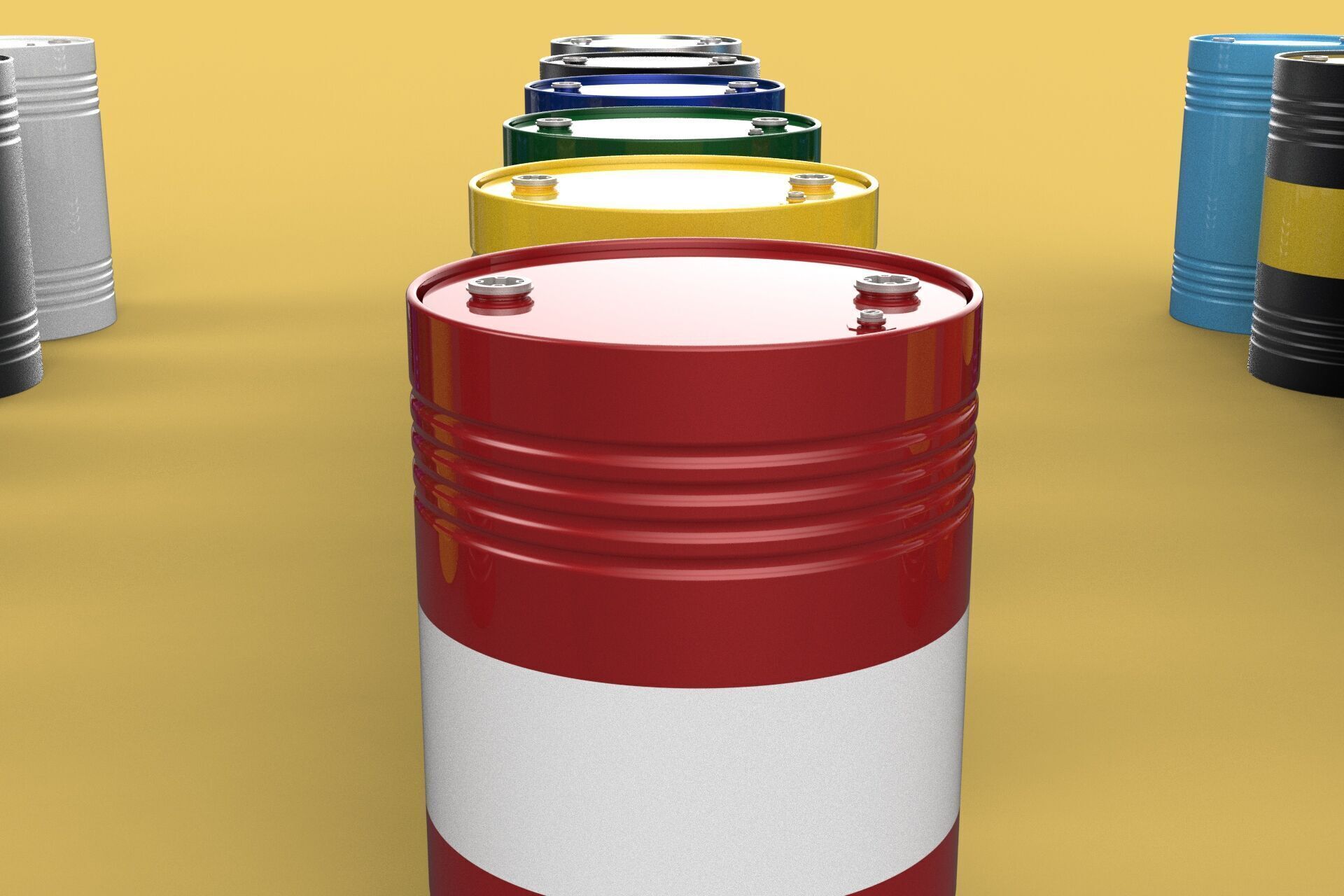 VARIOUS COLOR STACKED FUEL OIL STEEL DRUM GALLON BARREL GAS TANK 3D ...