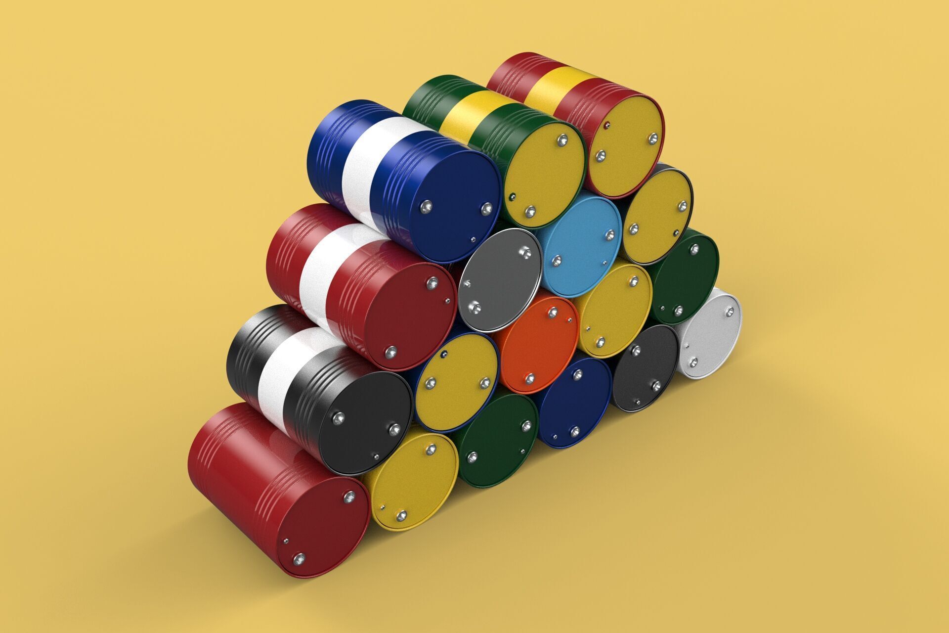 STEEL DRUM BARREL STACKED VARIOUS COLOR GALLON GAS TANK OIL FUEL 3D ...