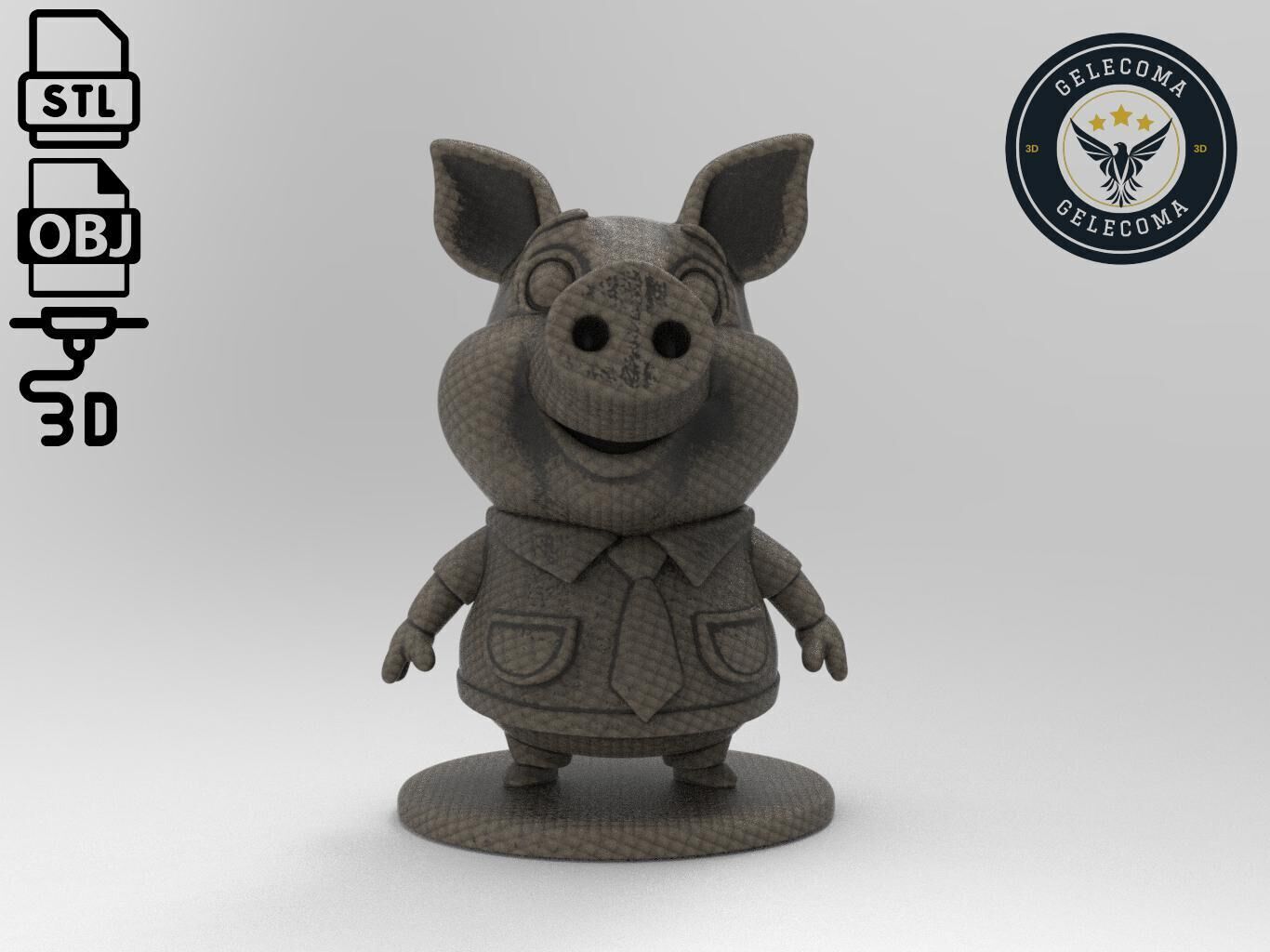 Porky Pig Cartoon 3D Print Model 3D model 3D printable | CGTrader