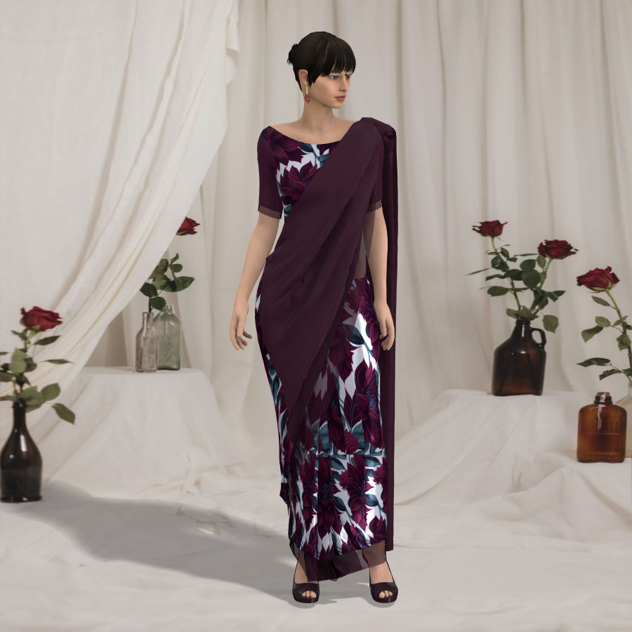 Floral saree free 3D model | CGTrader