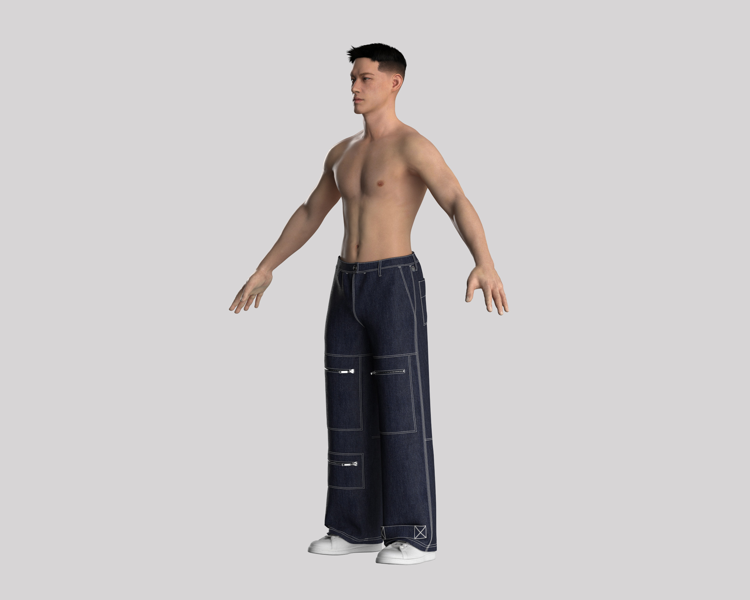 Mens oversized denim pant with multi pocket 3D model | CGTrader