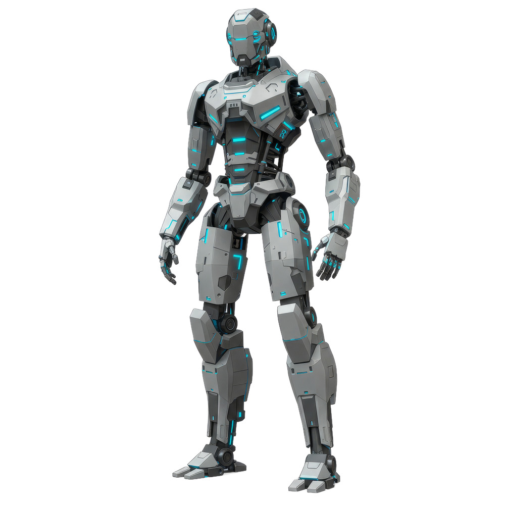gray-metallic-robot-figure-with-glowing-blue free VR / AR / low-poly 3D ...