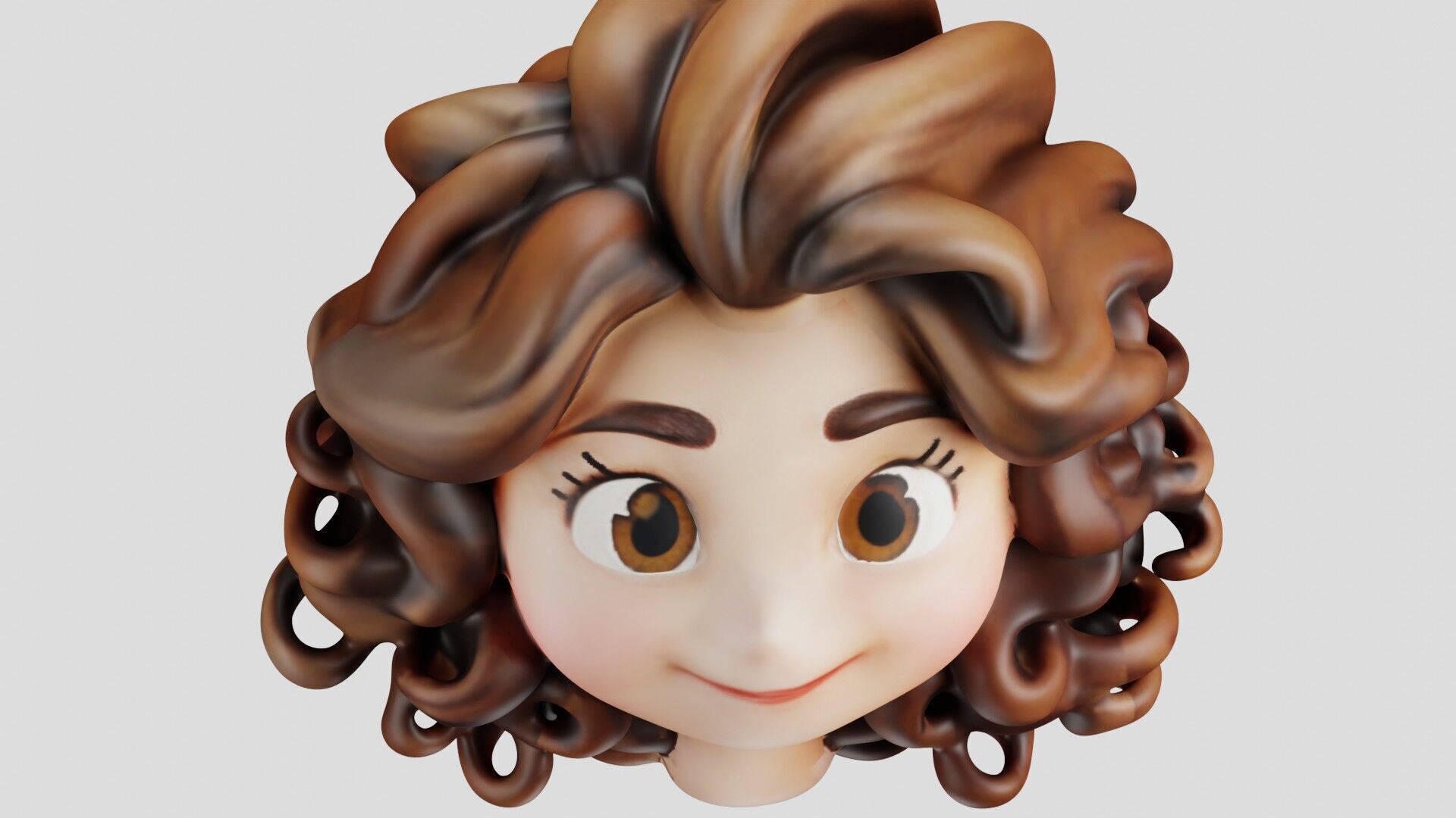 Curly Cutie Stylized 3D Girl Character Head free VR / AR / low-poly 3D ...