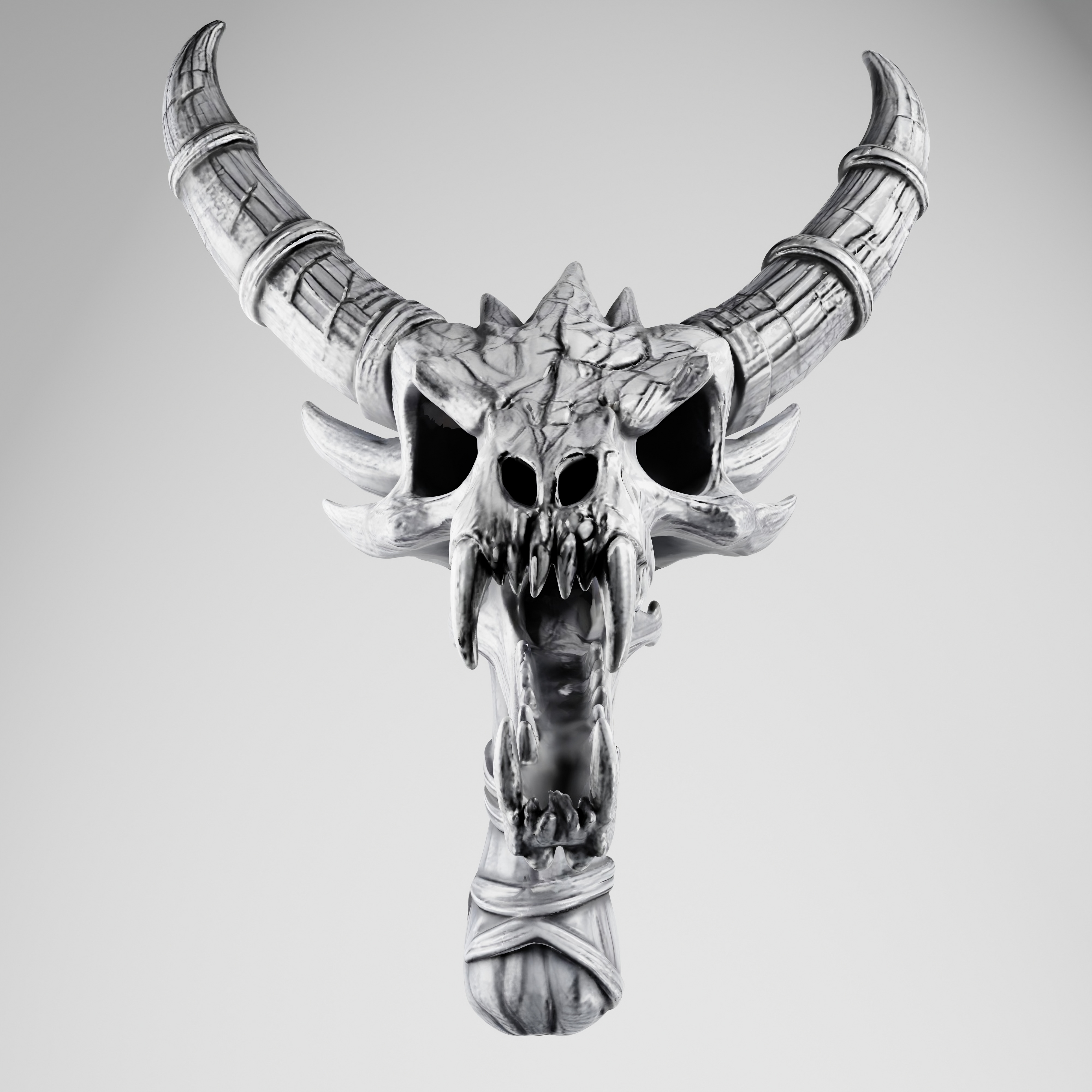 Fierce Demon Skull with Curved Horns and Fangs 3D model | CGTrader