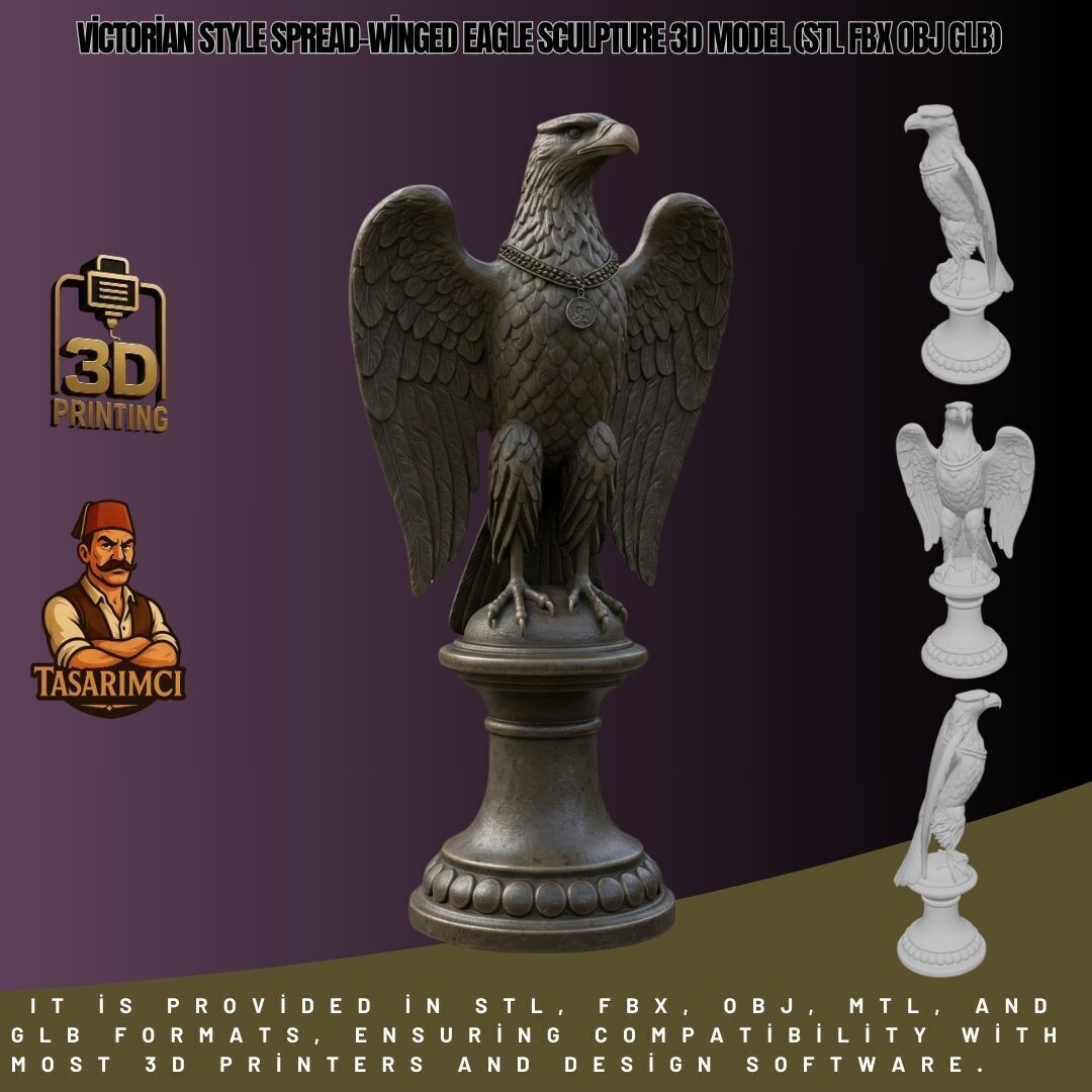 Victorian Winged Eagle Sculpture 3D Model STL FBX OBJ GLB 3D model 3D printable | CGTrader