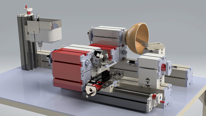 Manual Lathe and Milling Machine Workstation Wood and Metal 3D model ...