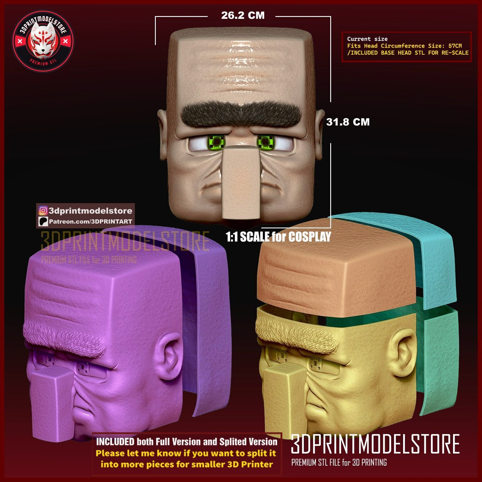 Minecraft Movie Villager Helmet Head Cosplay Mask Halloween 3D model 3D ...