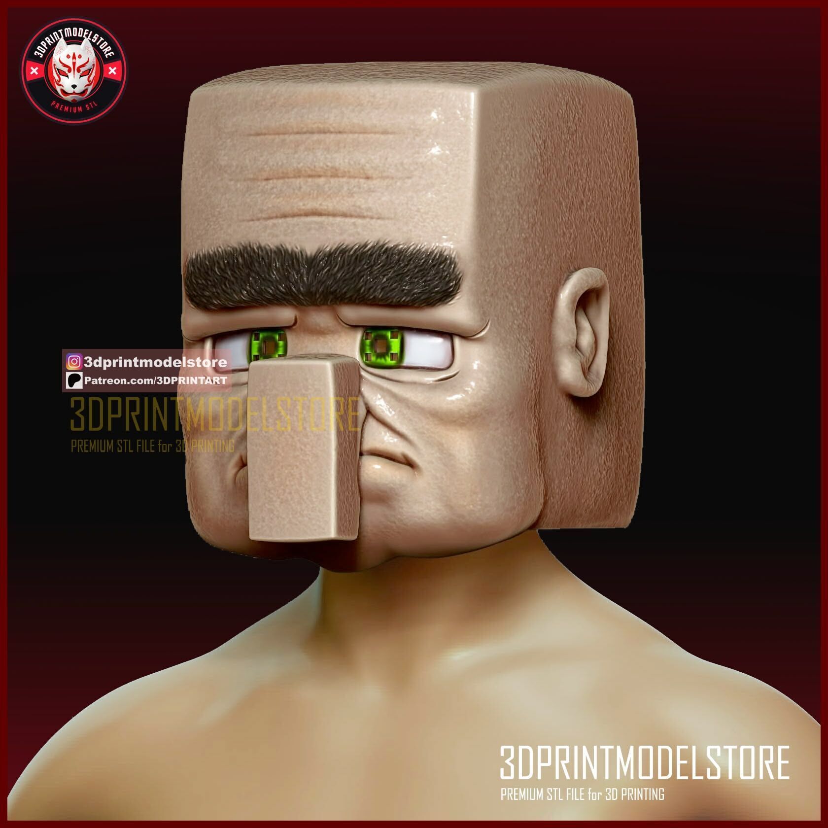 Minecraft Movie Villager Helmet Head Cosplay Mask Halloween 3D model 3D ...