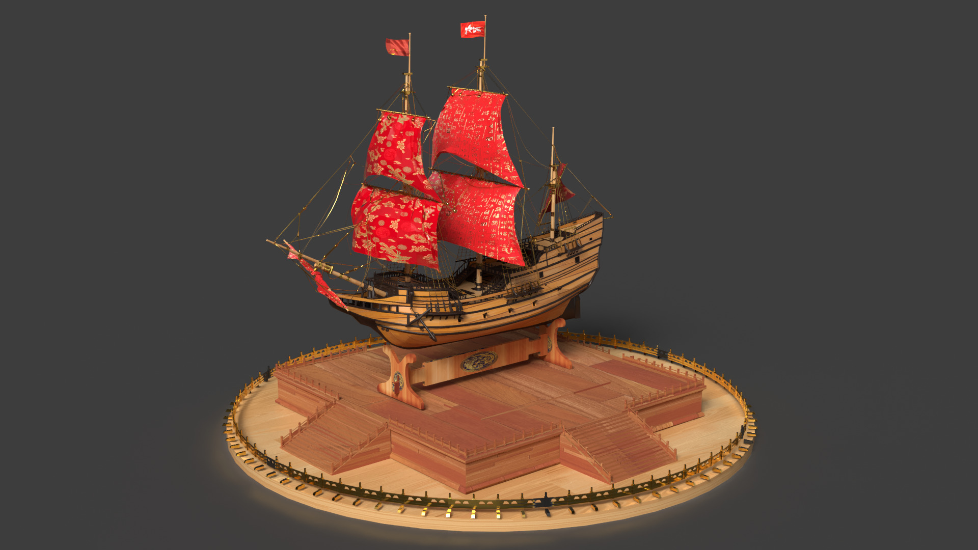 3D model Chinese sail ship VR / AR / low-poly | CGTrader