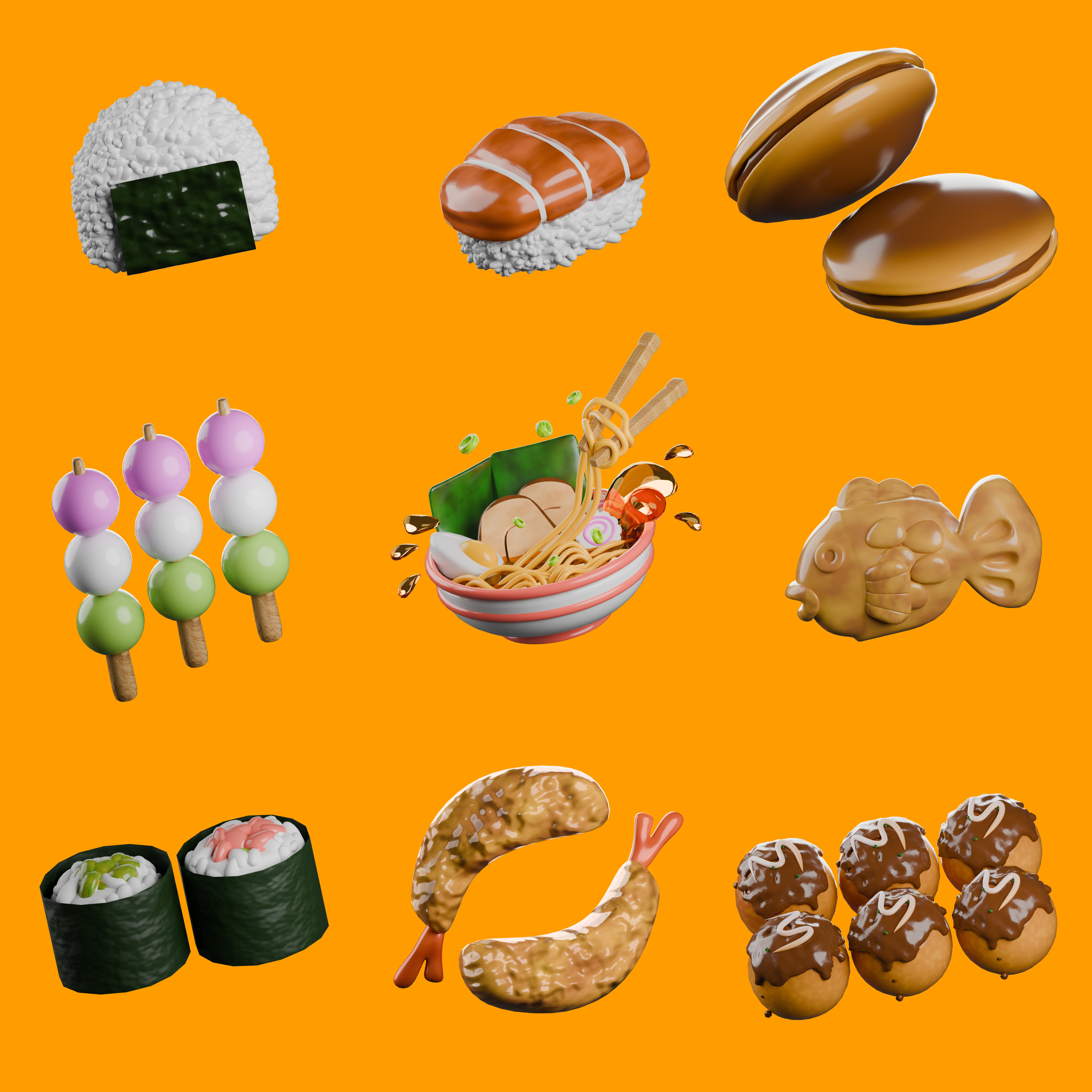 3D model Japanese Food 3D icon cartoon - low poly icon VR / AR / low ...