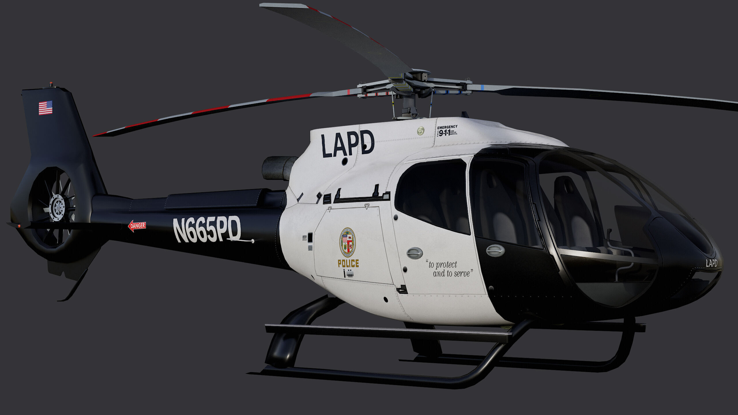 3D model Animated Airbus H130 Helicopter - LAPD Livery - VR / AR / low ...