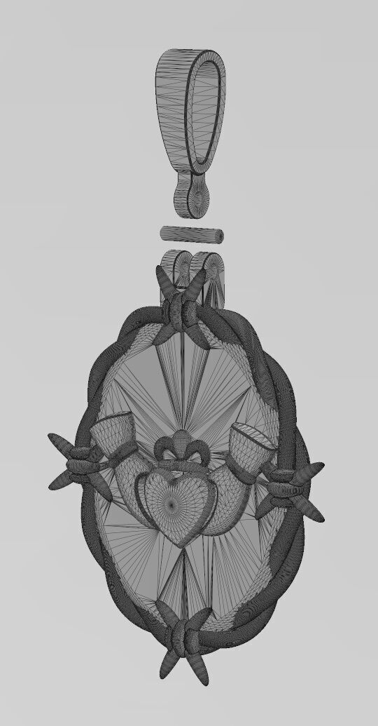 Oval Barbwire Claddagh heart crown pendant with bail 3D model 3D ...