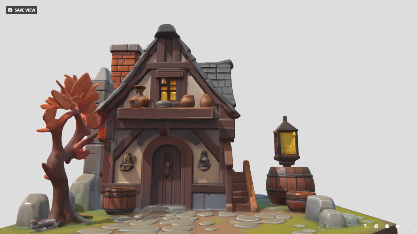 3D model A 3d model of a game house with roof and a brick chimney VR ...