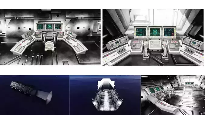 Stylized Sci Fi Spaceship Control Room Game Ready Interior 3D model ...