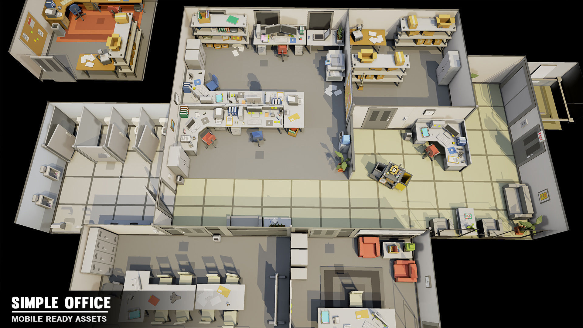 3D model Simple Office Interiors - Cartoon assets VR / AR / low-poly ...