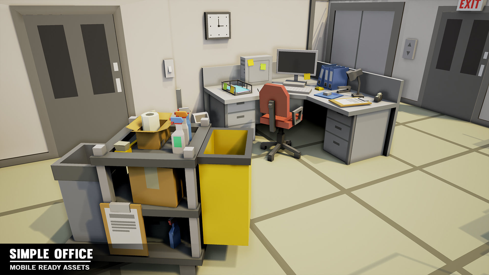 3D model Simple Office Interiors - Cartoon assets VR / AR / low-poly ...