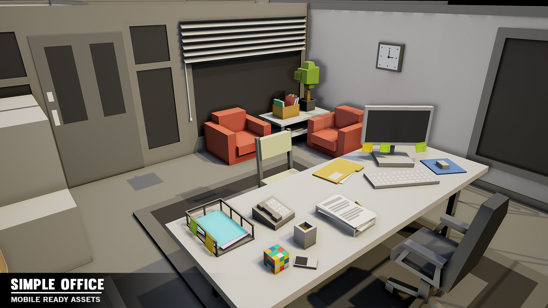 3D model Simple Office Interiors - Cartoon assets VR / AR / low-poly ...
