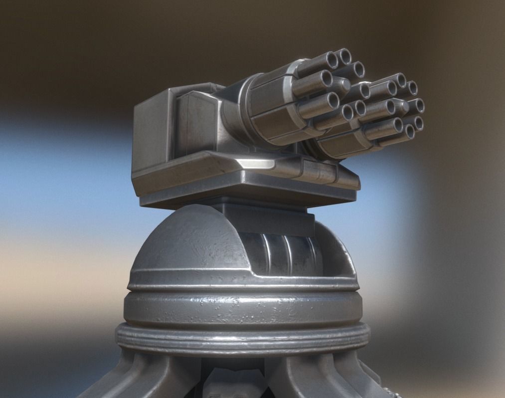 3D model Futuristic Gatling Gun Tower Animated VR / AR / low-poly ...