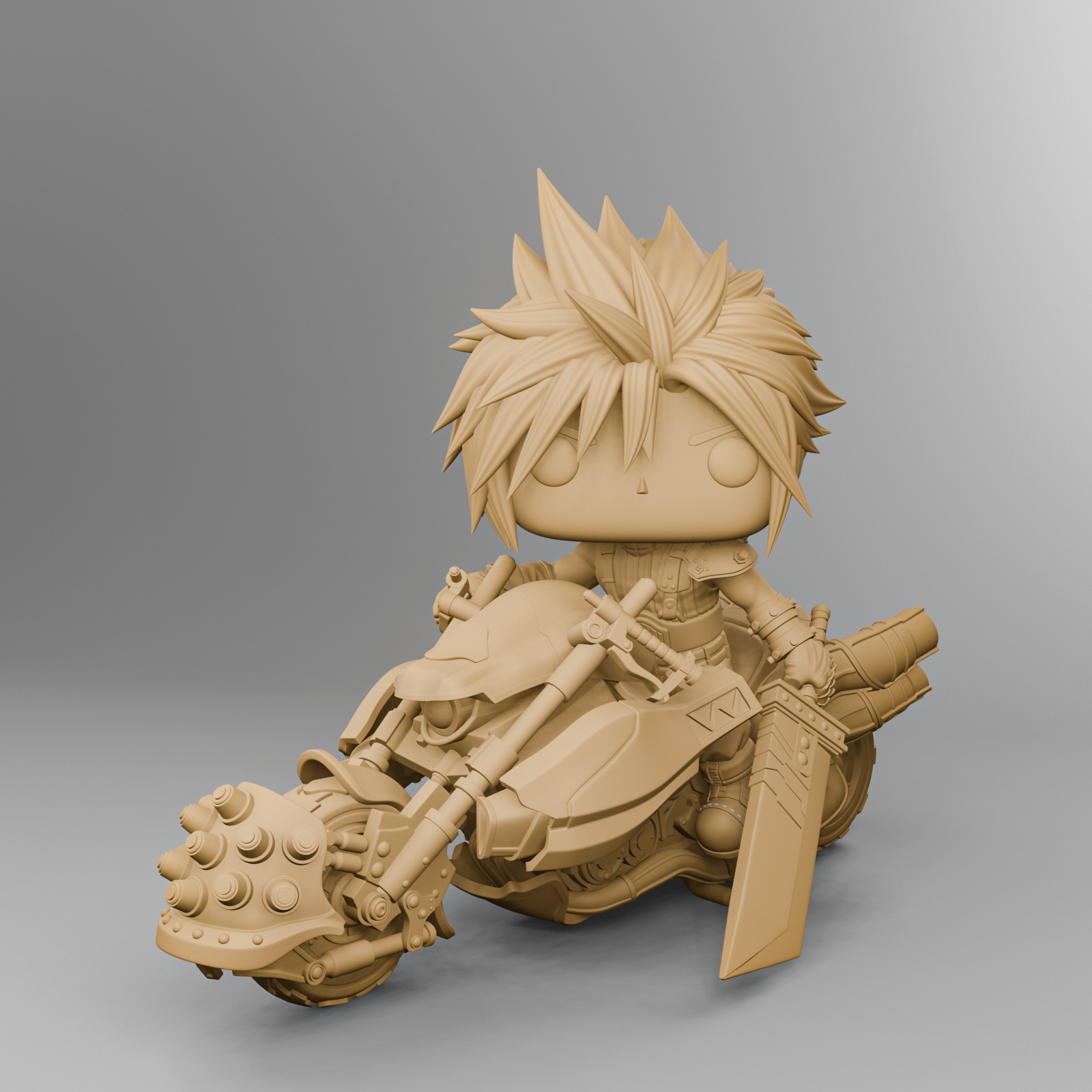 Cloud Strife with Hardy Daytona STL Funko Pop - FF7 Rebirth 3D model 3D ...