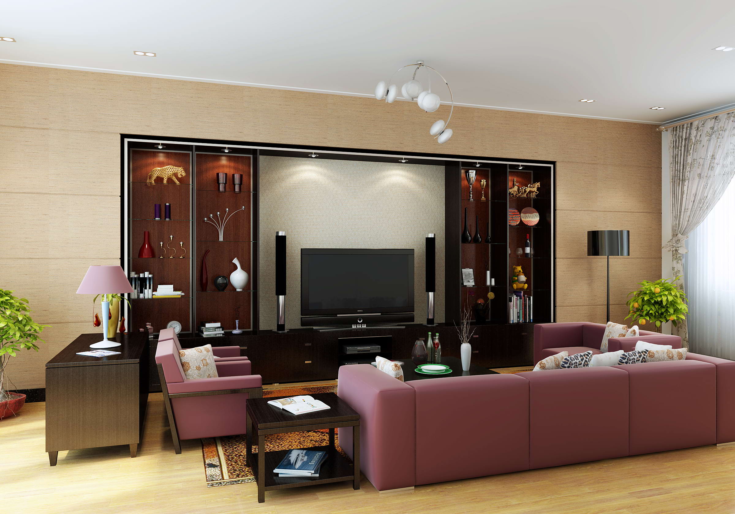 Living Hall With Wall Showcase 3D Model MAX CGTrader
