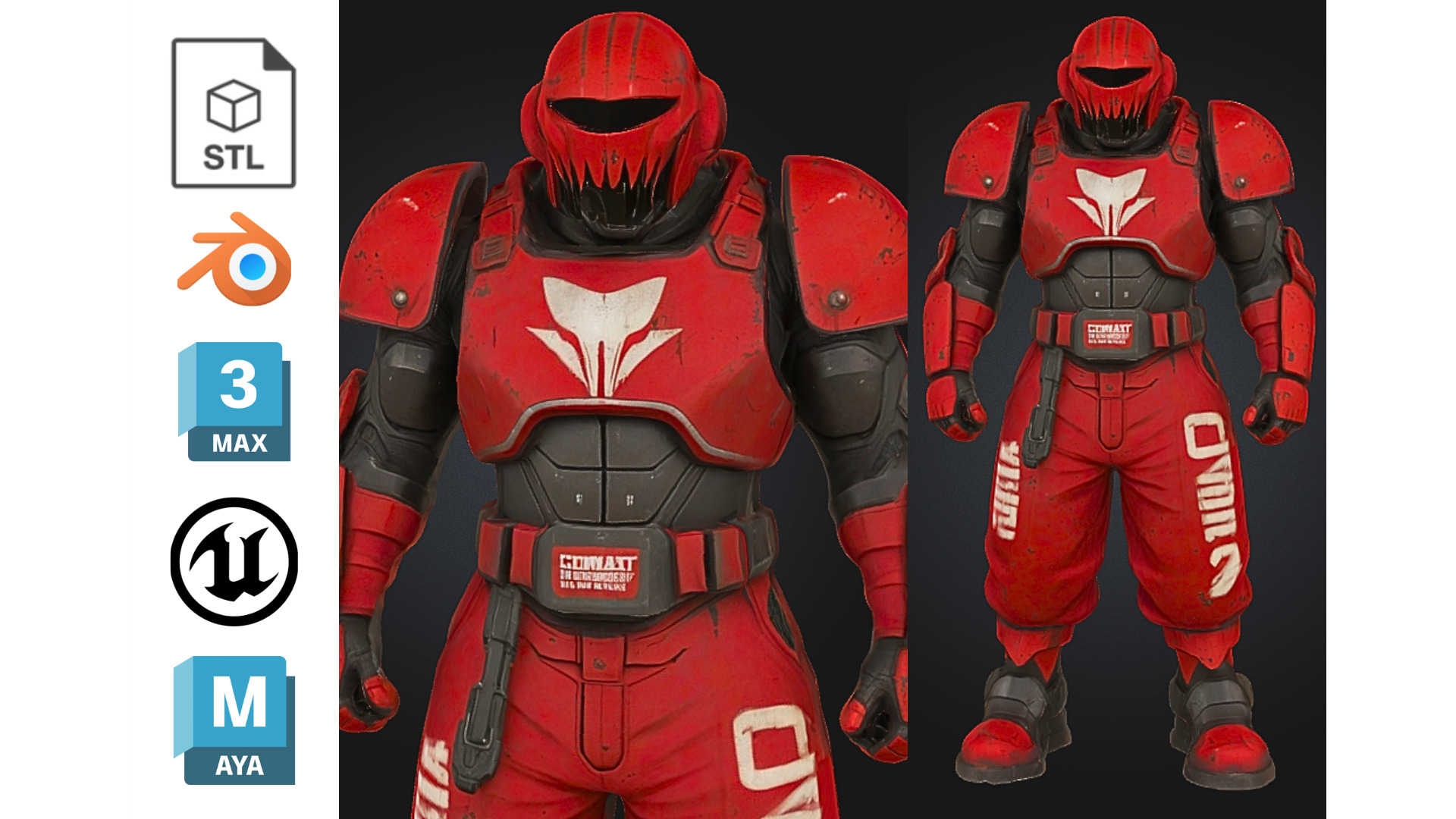 3D model Red Combat Mech Soldier Sci-fi Warriorr VR / AR / low-poly ...