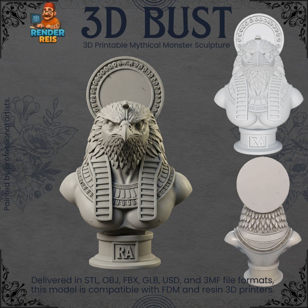 Ra Bust 3D Printable Egyptian Sun God Statue 3D model 3D printable ...