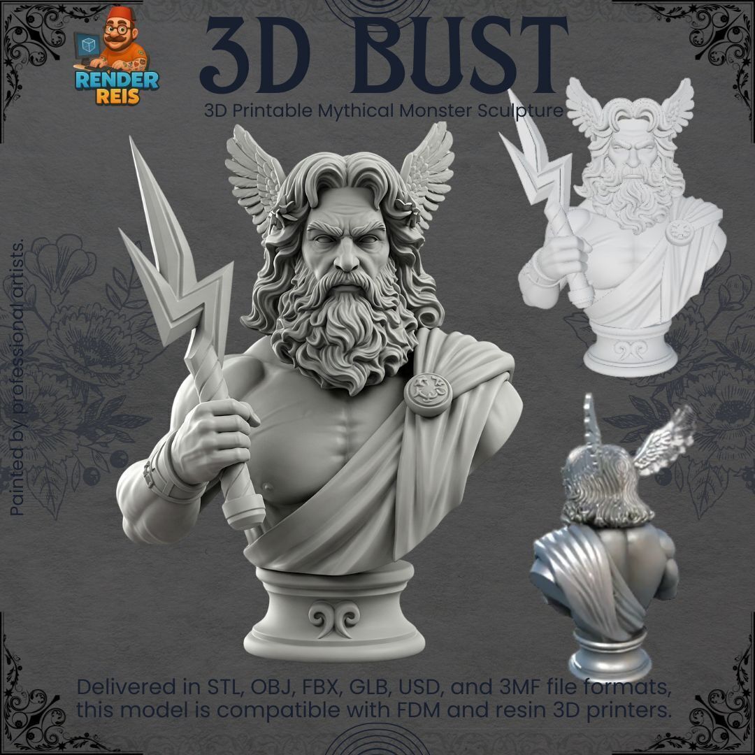 Zeus Bust 3D Printable Statue of the King of Greek Gods 3D model 3D ...