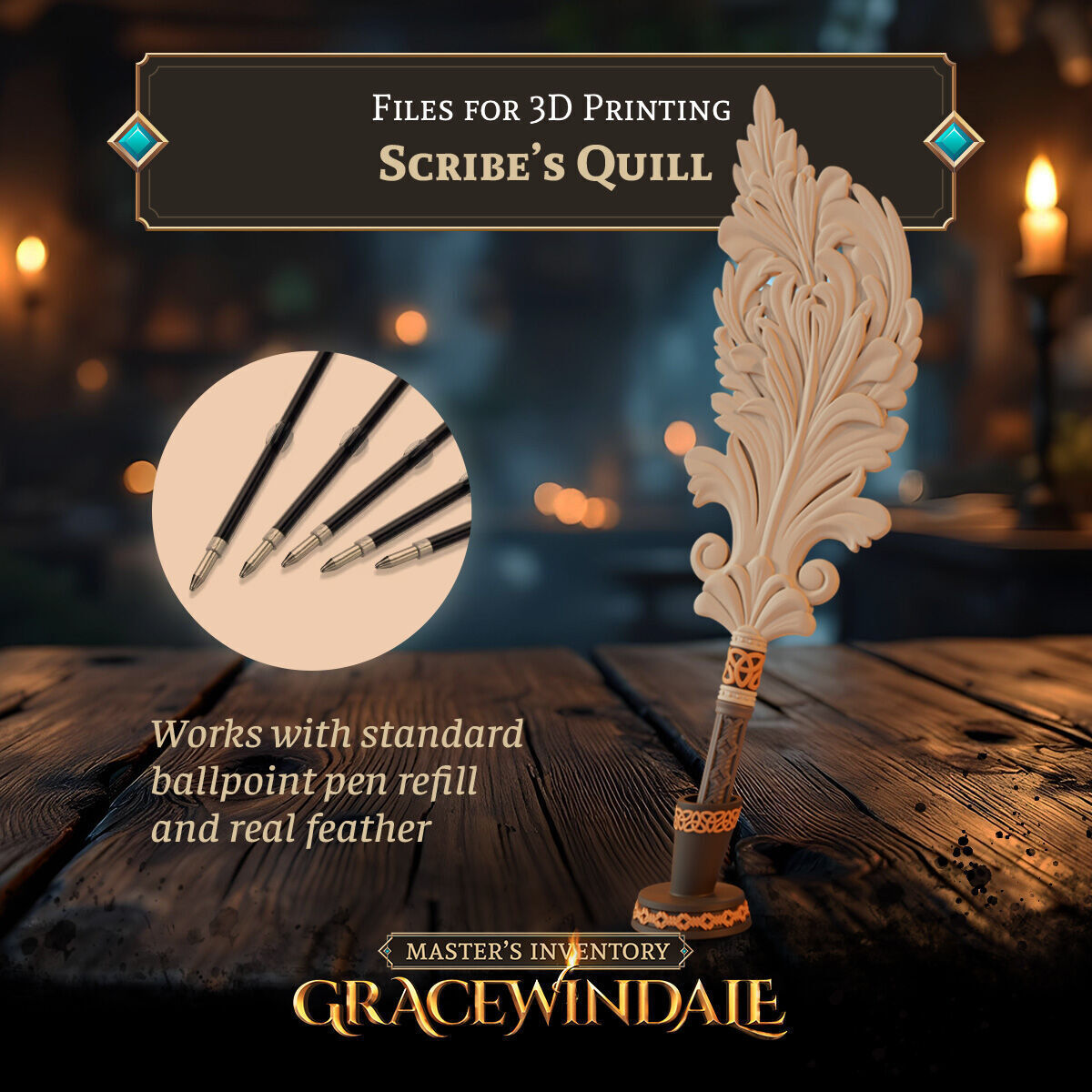 Scribes Quill 3D model 3D printable | CGTrader