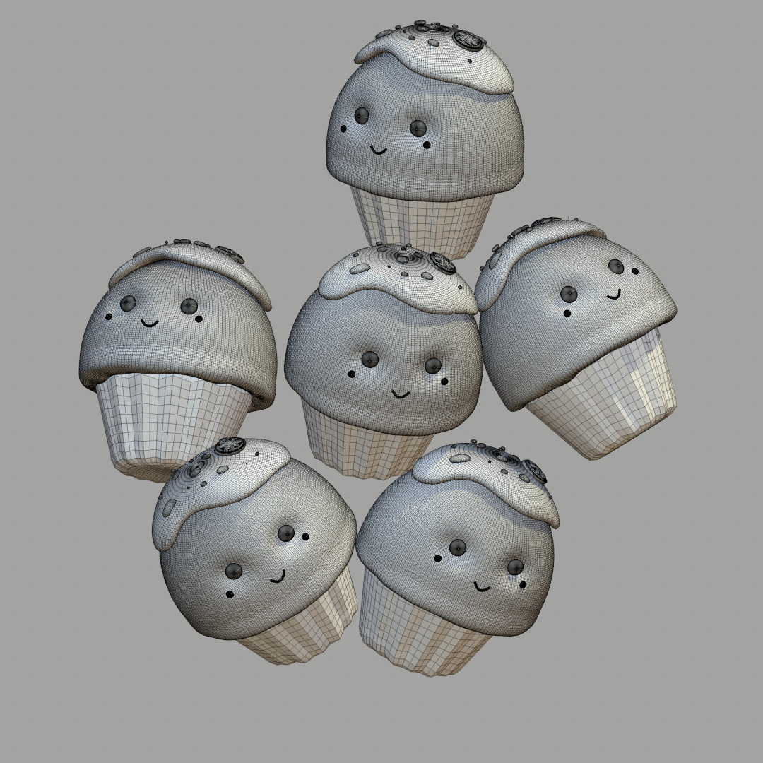 Pack of 6 Cute 3D Cupcakes 3D model | CGTrader