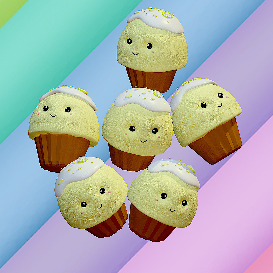 Pack of 6 Cute 3D Cupcakes 3D model | CGTrader