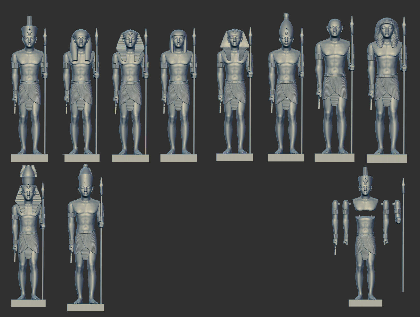 Egyptian Pharaoh statue multi heads poses 3d printable model 3D model ...