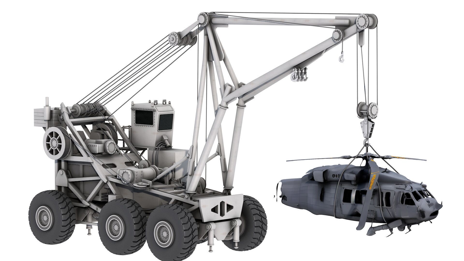 Flight Deck Crane Tilly with Damage Helicopter Hull 3D model | CGTrader