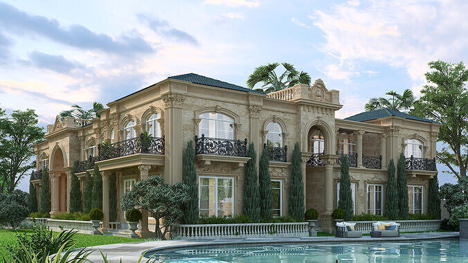 Luxury Classic Villa Exterior 3D Model Download European Style 3D model ...