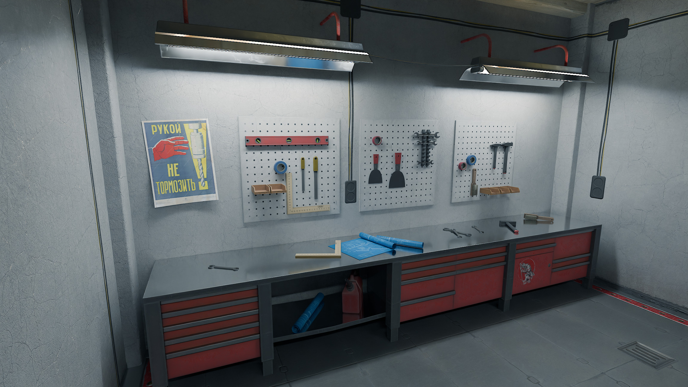 Auto Workshop interier optimized free VR / AR / low-poly 3D model ...
