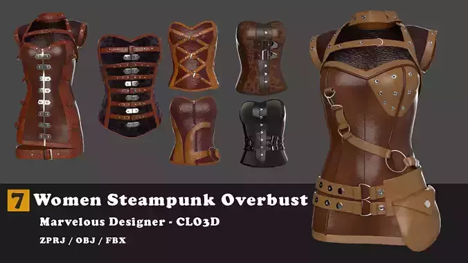 7 Women Steampunk Corset Quad Mesh Textured MD CLO Base 3D model | CGTrader