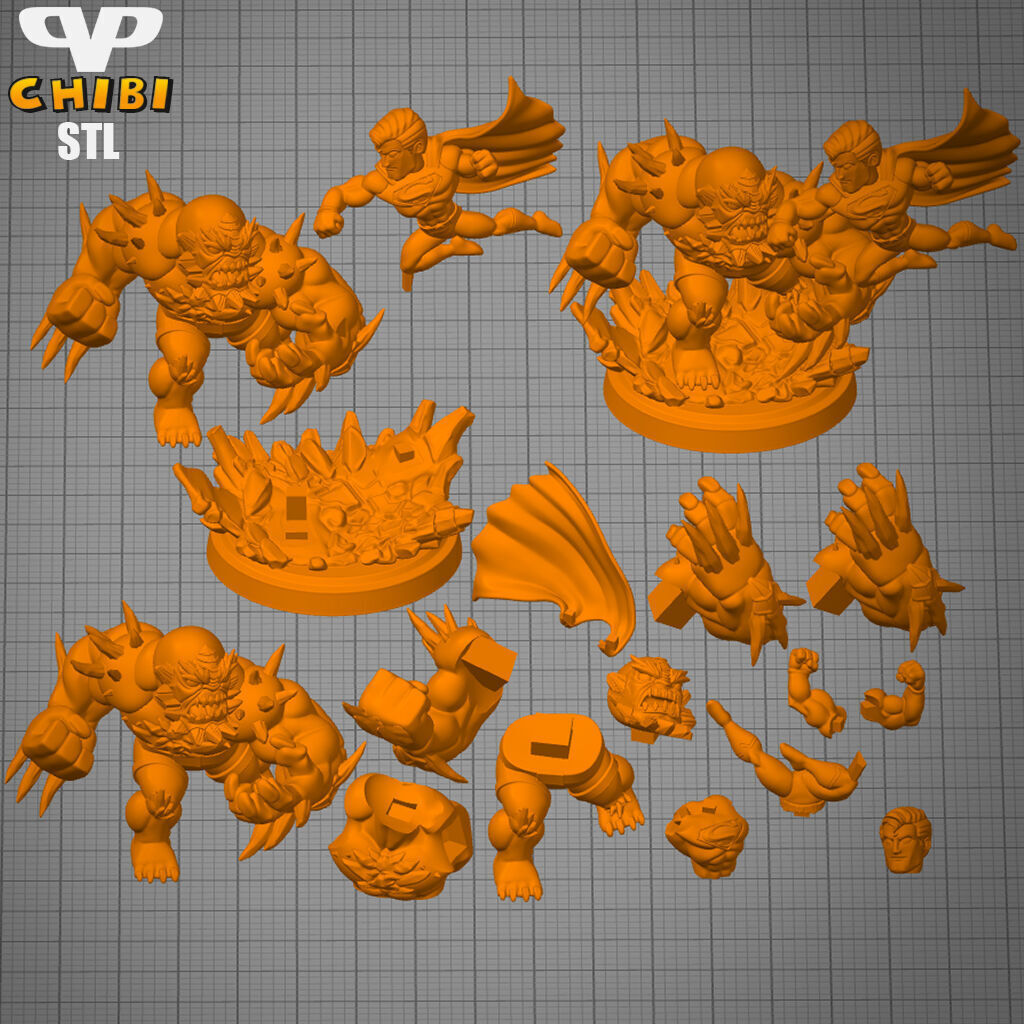 Superman vs Doomsday Chibi STL for 3D Printing ChibiSTL 3DXM 3D model ...
